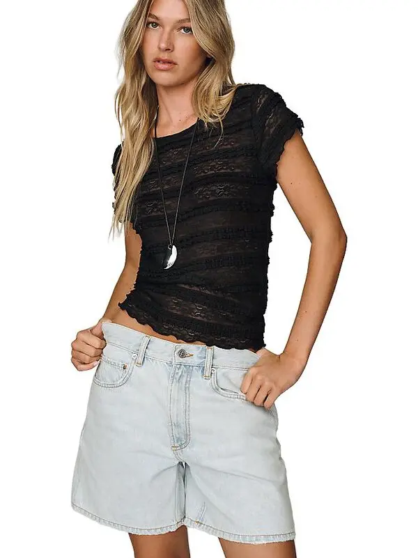 Anthropologie Lace Ruffle Knit Top - Black