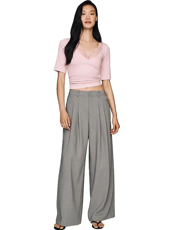 Maeve V-neck Henley T-shirt Top With Lace Trim - Bleached Mauve