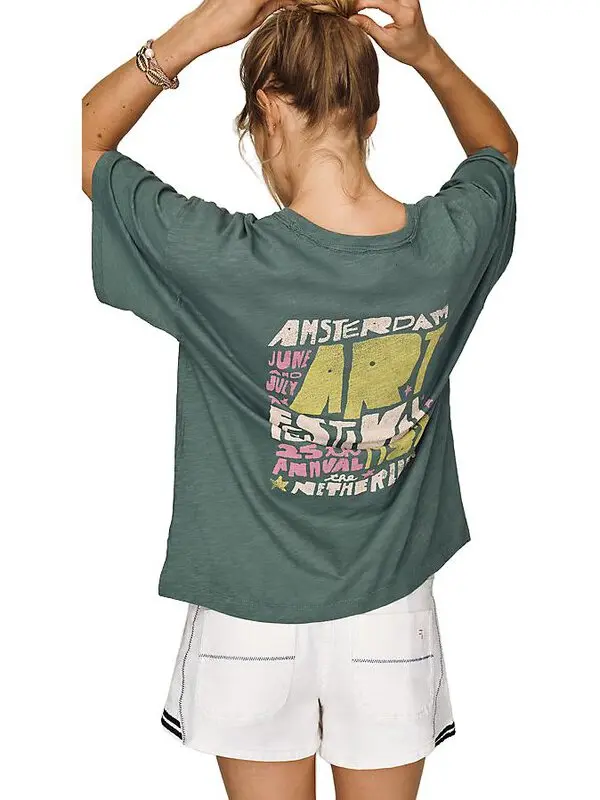 PILCRO Cotton Art Festival Graphic Tee - Green Pattern