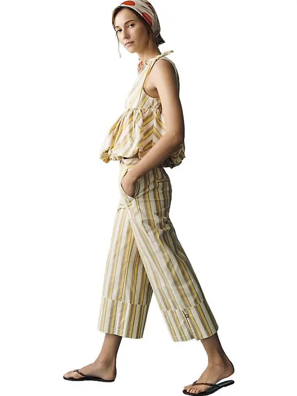Maeve Carnival Bubble Pants Striped Cotton Blend - Yellow Stripe