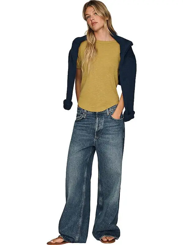 PILCRO Cotton Puff Sleeve Textured T-shirt - Amber Green