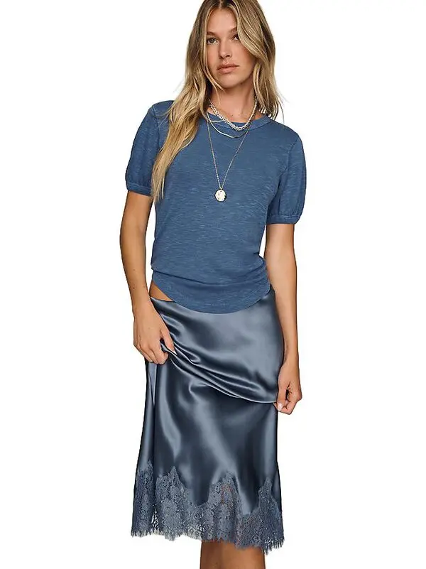 PILCRO Cotton Puff Sleeve Textured T-shirt - True Blue