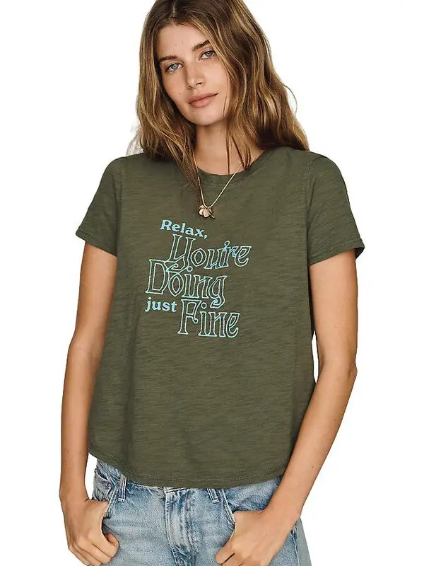 PILCRO Bennie Cotton Slim Crew Neck Tee - Green Pattern