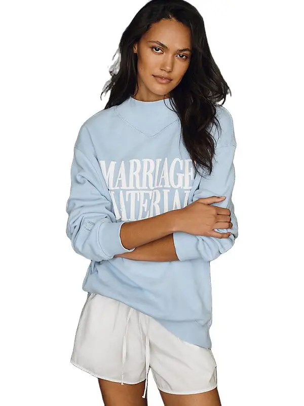 BRIDEMERCH Marriage Material Cotton Mockneck Sweatshirt - Blue