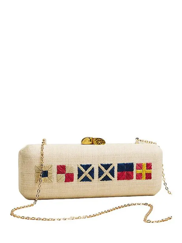 Poolside Boat Flag Embroidered Clutch - Natural