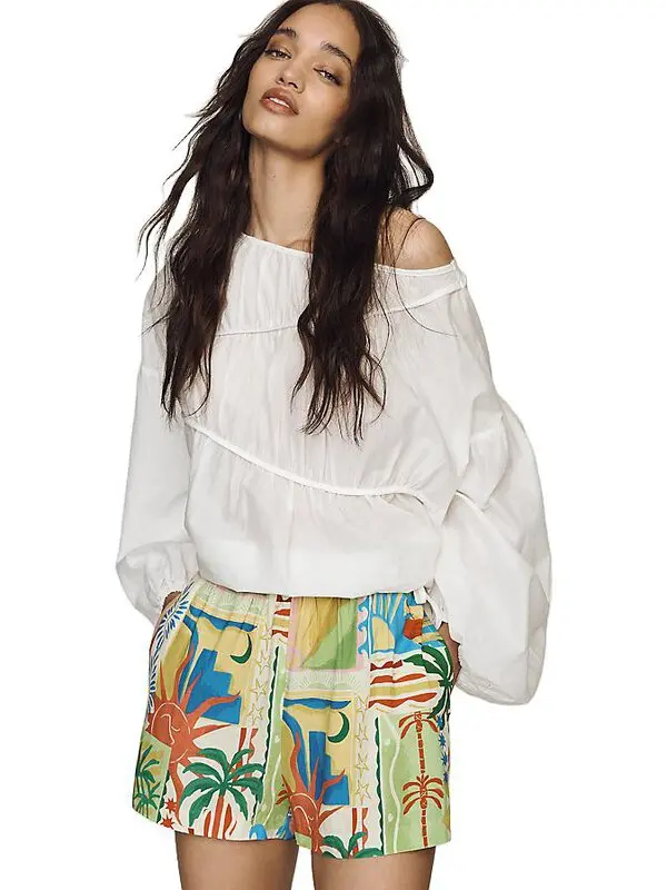 Astr The Label Loren Printed Linen Blend Shorts - Sunset Oasis