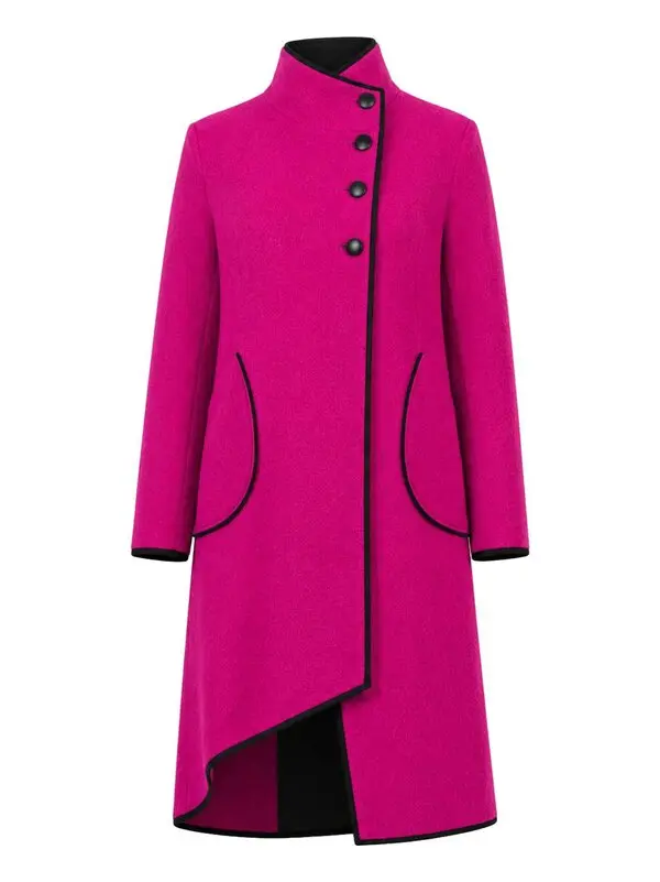NIKKA PLACE Boiled Wool High Neck Cardigan Coat With Pockets - Pink