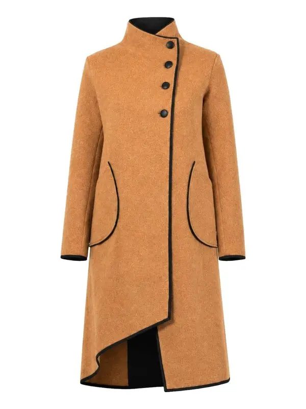 NIKKA PLACE Boiled Wool High Neck Cardigan Coat - Brown