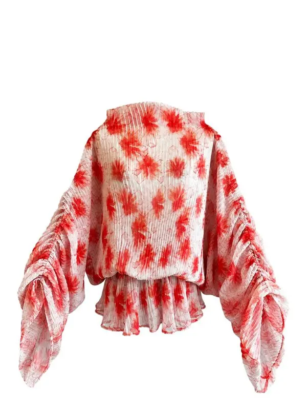 MOHALA GREY Kahe Blouse With Plissé Chiffon And Floral Print - Orange