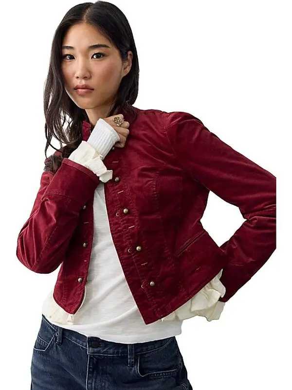 Free People Cloud Nine Ruffle Jacket - Cabernet Combo