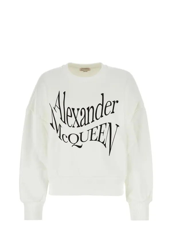 Alexander McQueen Cotton Sweatshirt With Printed Logo - White