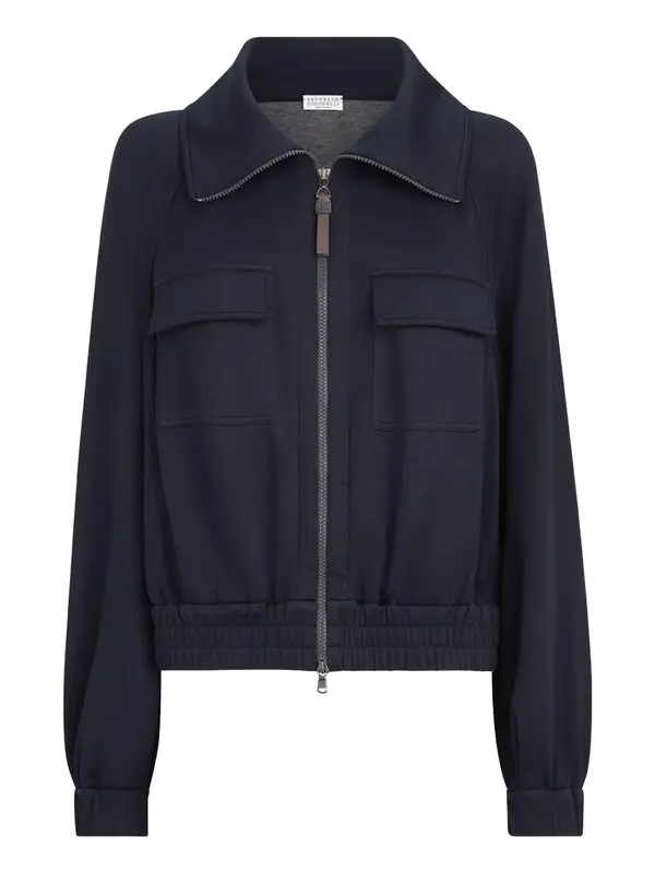 Brunello Cucinelli Cotton-silk Interlock Zip-up Cardigan - Blue