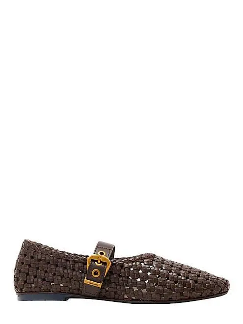 ALLSAINTS Sabine Woven Leather Ballet Flats With Gold-tone Buckle - Brown