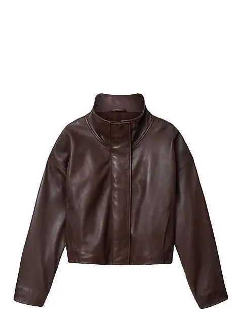 ALLSAINTS Ryder Funnel Neck Leather Jacket - Oxblood Red