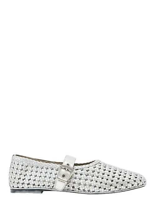 ALLSAINTS Sabine Woven Leather Ballet Flats With -tone Buckle - Silver