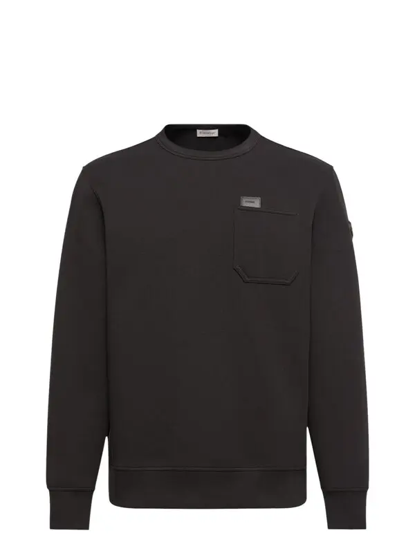 Moncler Cotton Blend Sweatshirt With Leather Logo Tag - Black