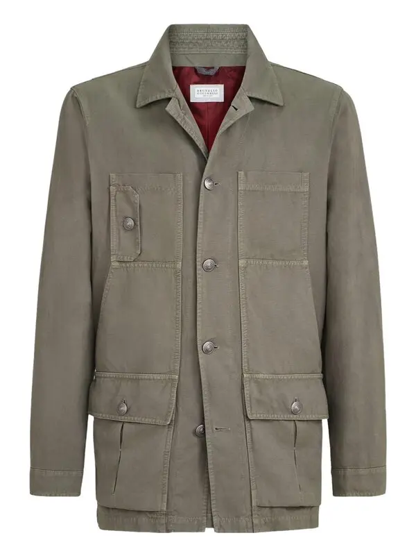 Brunello Cucinelli Cotton And Linen Canvas Collared Jacket - Gray