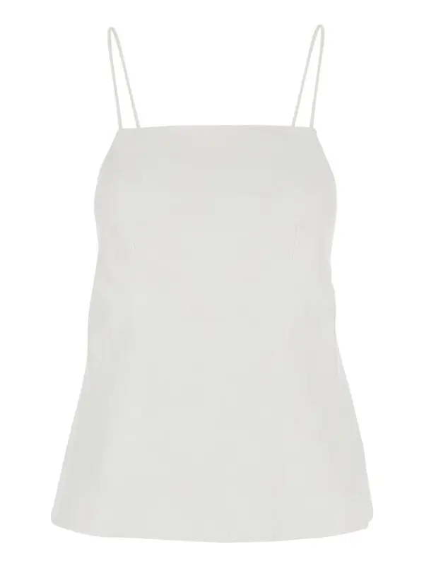 SEMICOUTURE Linen Square Neck Top With Cut-out Detail - White