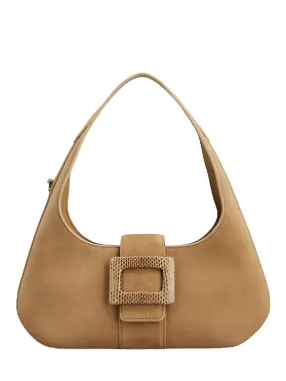 ROGER VIVIER Belle Vivier Mini Hobo Bag In Suede - Camel