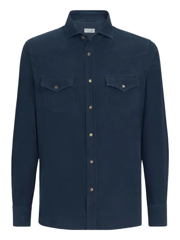 Brunello Cucinelli Garment-dyed Easy-fit Western Shirt In Narrow-wale Corduroy - Blue