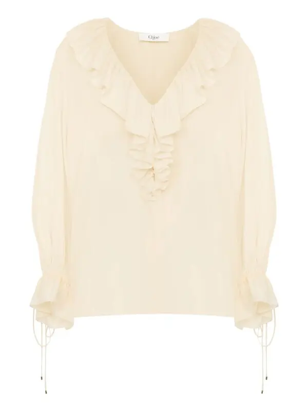 Chloé Ruffled V-neck High-low Blouse - Nude