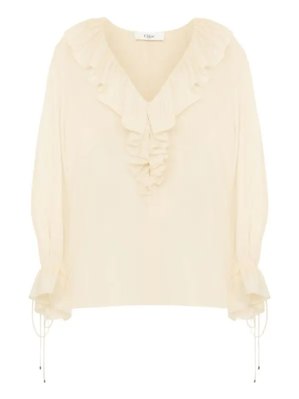 Chloé Ruffled V-neck High-low Blouse - Nude