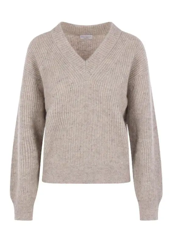 Brunello Cucinelli Ribbed-knit V-neck Sweater - Nude