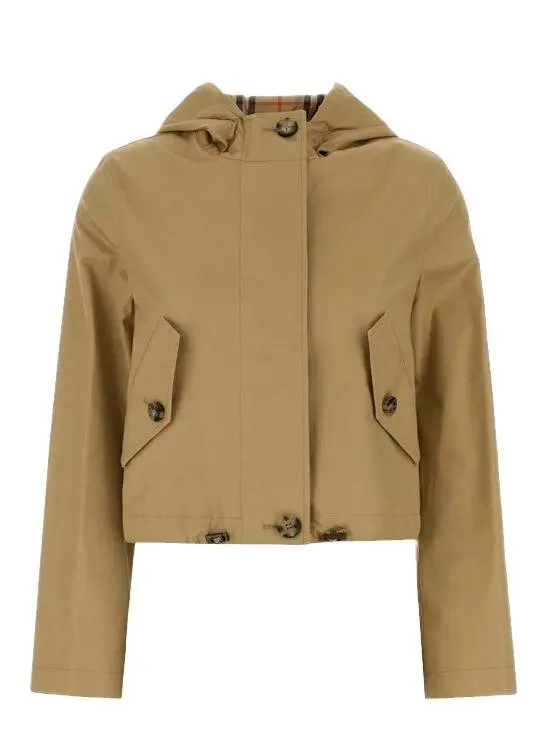 Burberry Short Gabardine Parka With Hood - Green