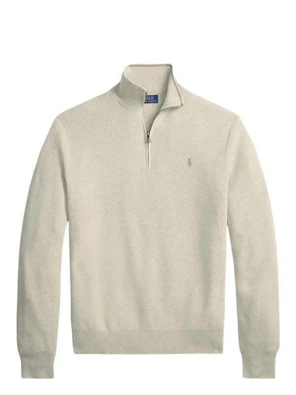 Polo Ralph Lauren Mesh-knit Quarter-zip Sweater - Nude
