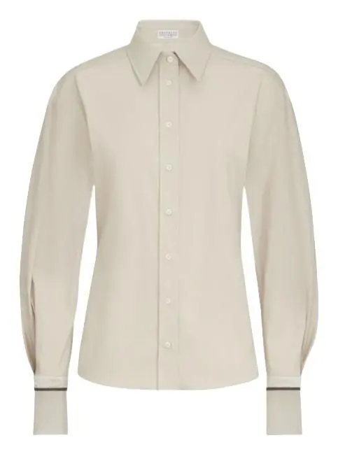 Brunello Cucinelli Stretch Cotton Poplin Shirt With Silk Cuffs - White