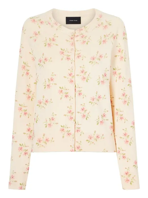 Simone Rocha Floral-print Knitted Cardigan - White