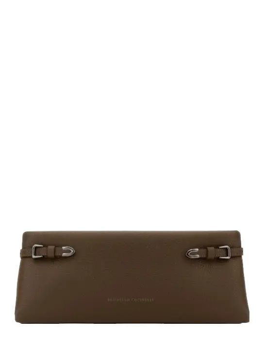 Brunello Cucinelli Buckled Leather Clutch Bag - Green