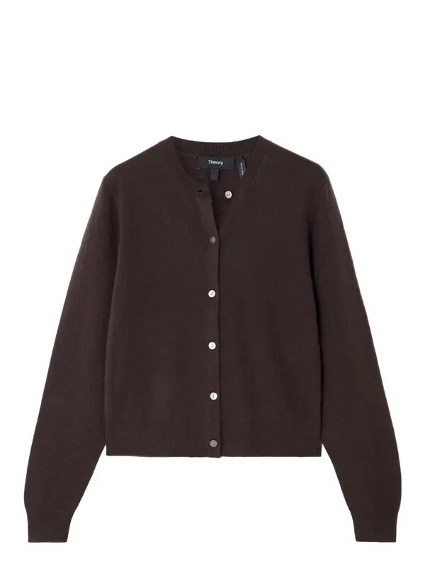 Theory Cashmere Cardigan With Ribbed Trim - Dark Brown