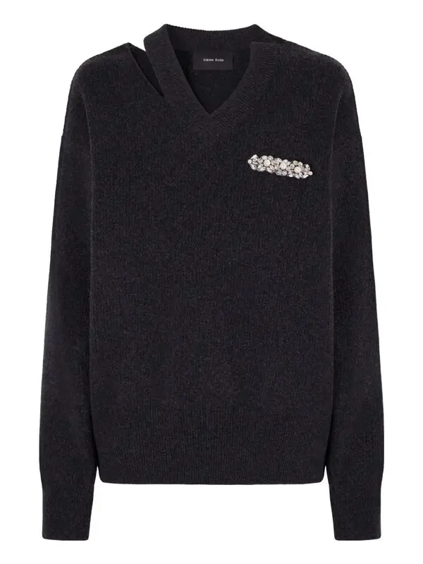 Simone Rocha Openwork Merino Wool Blend Sweater - Charcoal-grey