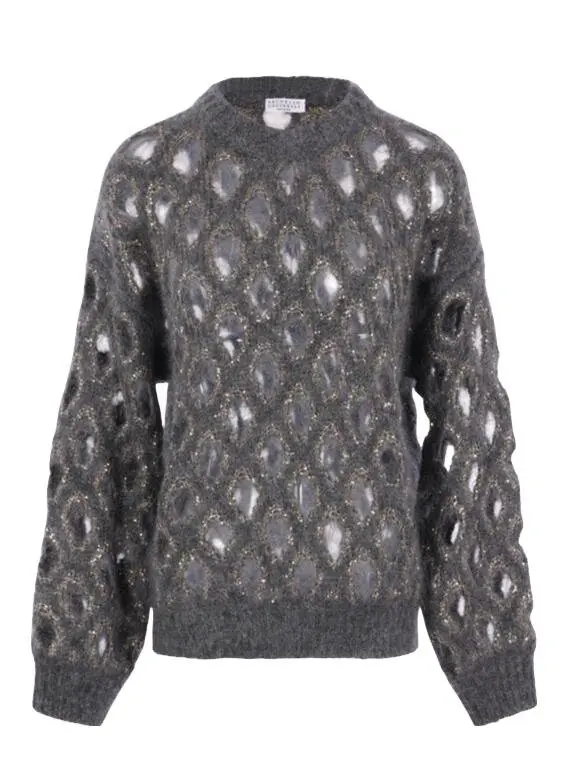 Brunello Cucinelli Long Sleeve Knitwear With Sequins - Gray