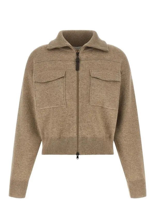 Brunello Cucinelli High Neck Zip-up Cardigan - Light Brown