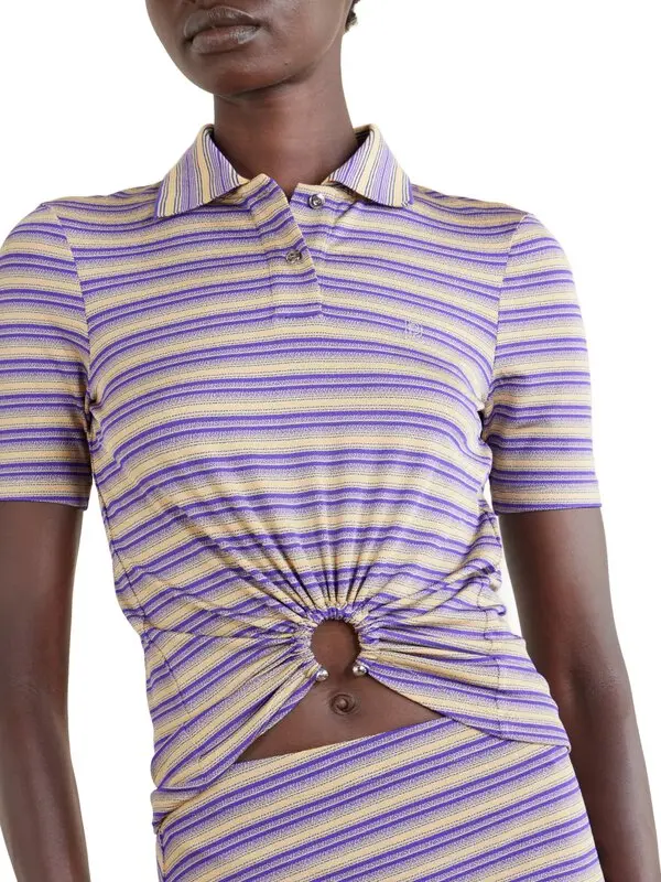 Rabanne Striped Woven Polo Shirt - Nude