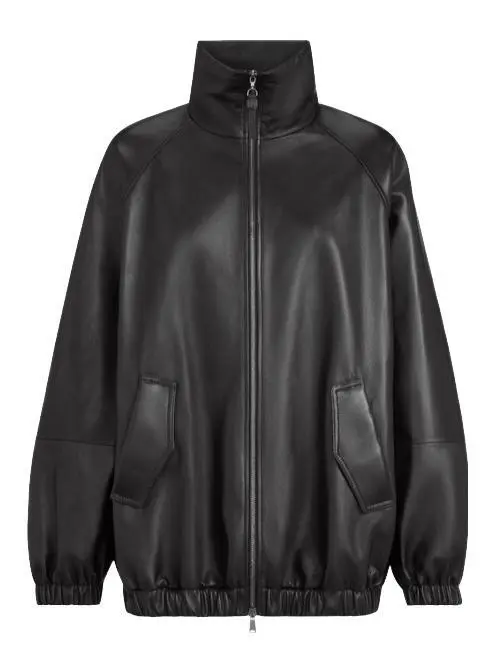 Brunello Cucinelli Nappa Leather Bomber Jacket With Monili - Black