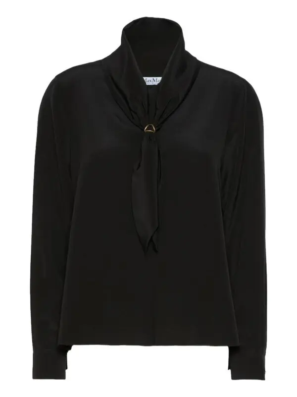 Max Mara Long-sleeved Shirt With Bow Detail - Black