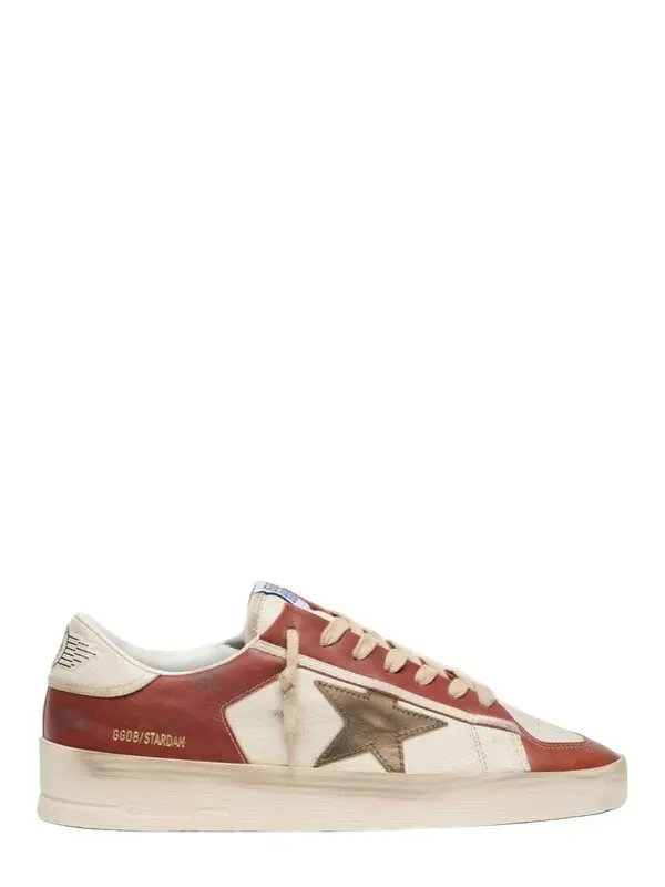 GOLDEN GOOSE Stardan Leather Sneakers - White And Brick Red