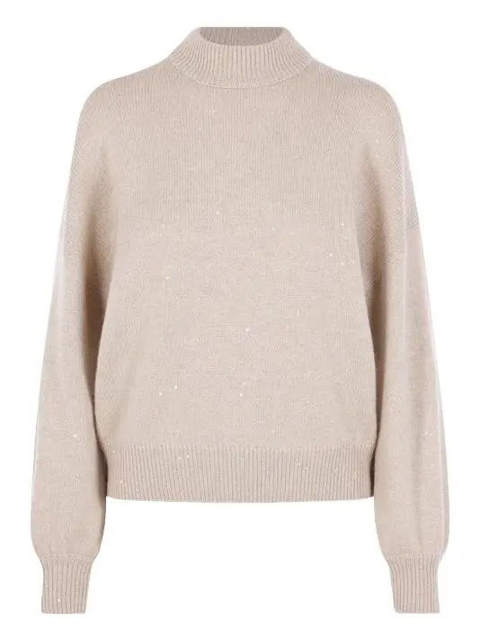 Brunello Cucinelli High-neck Embellished Jumper - Nude