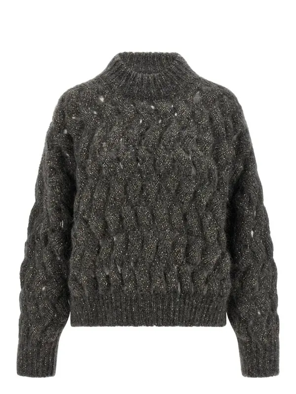 Brunello Cucinelli Dazzling Waves Mohair Blend Sweater - Black