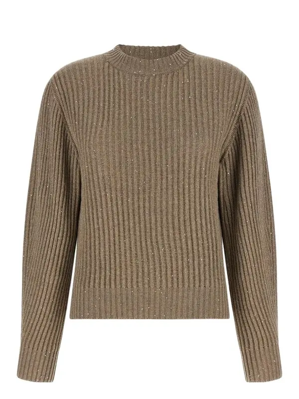 Brunello Cucinelli Crewneck Sweater With Ribbed Detailing - Light Brown