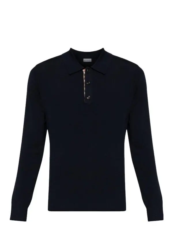 Burberry Long Sleeved Knitted Polo Shirt - Black
