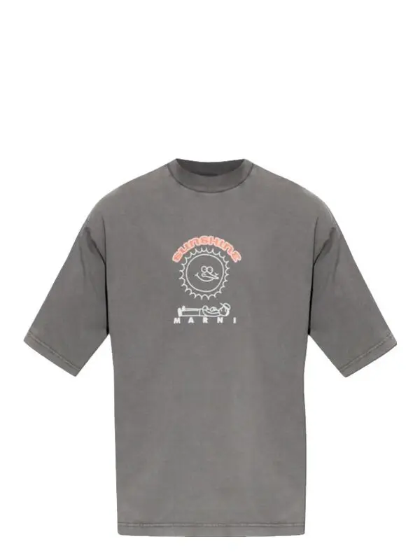 Marni Logo Printed Crewneck T-shirt - Gray