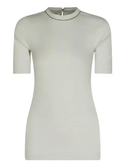 Brunello Cucinelli High Neck Short Sleeve Top - White