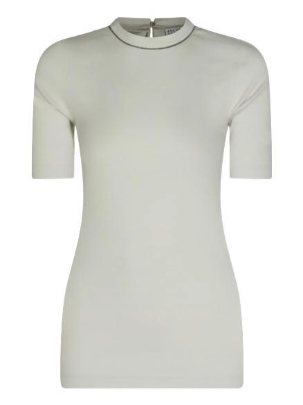 Brunello Cucinelli High Neck Short Sleeve Top - White