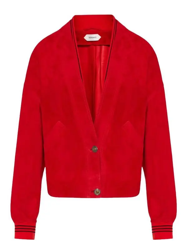 Versace V-neck Buttoned Jacket With Medusa Embellishment - Red