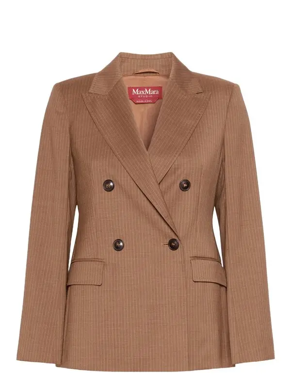 Max Mara Tailored Double Breasted Pinstripe Suit Jacket - Brown