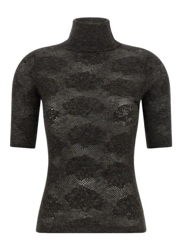 Brunello Cucinelli Openwork Knit Short-sleeve Turtleneck Jumper - Black